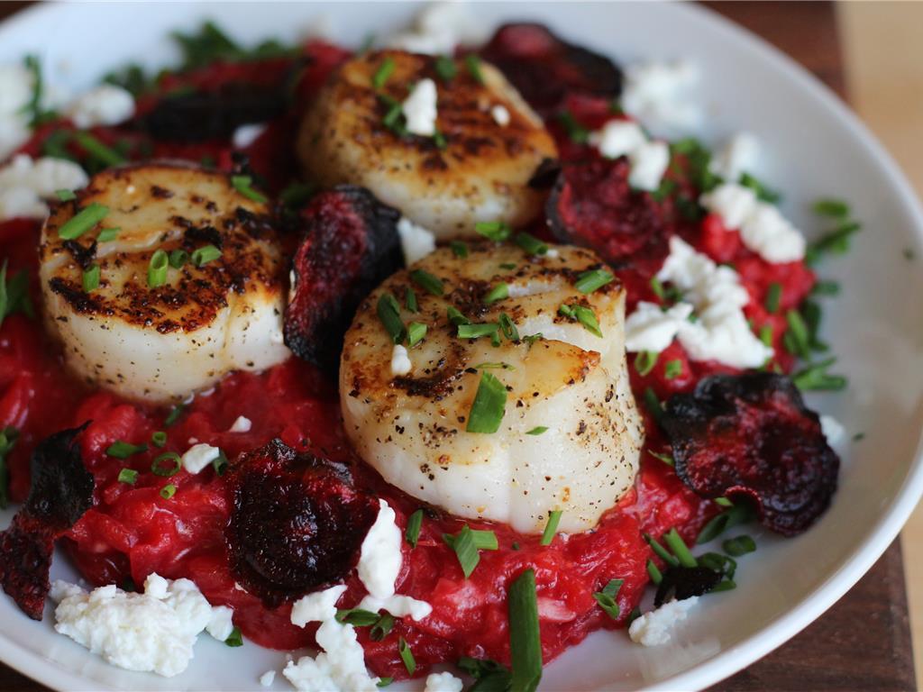 Seared Scallops & Citrus Beet Risotto